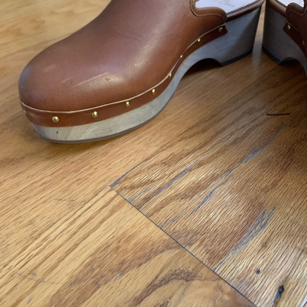Jcrew Brown Leather Wood Bottom Clogs - Gem